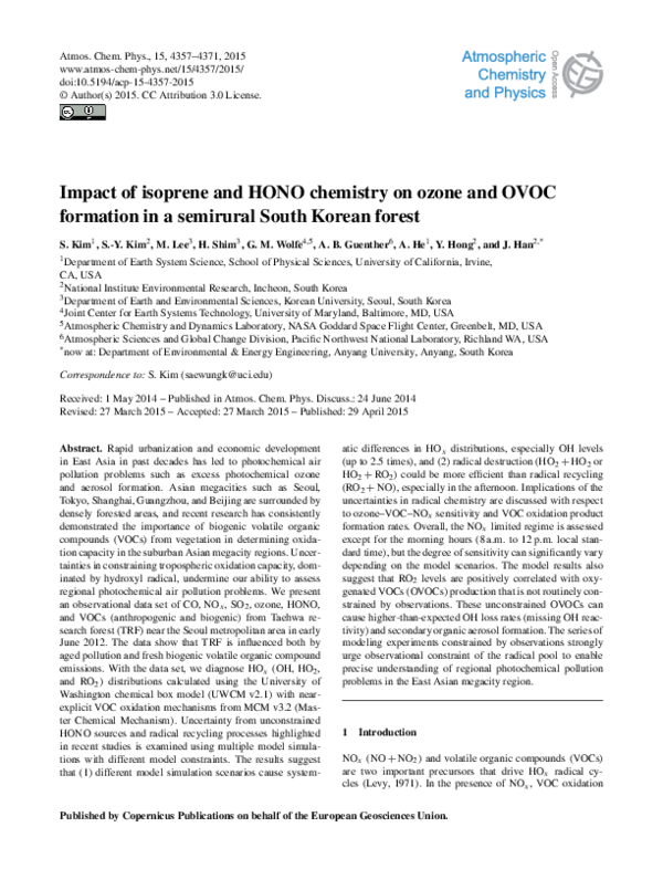 (PDF) Impact of isoprene and HONO chemistry on ozone and OVOC formation ...
