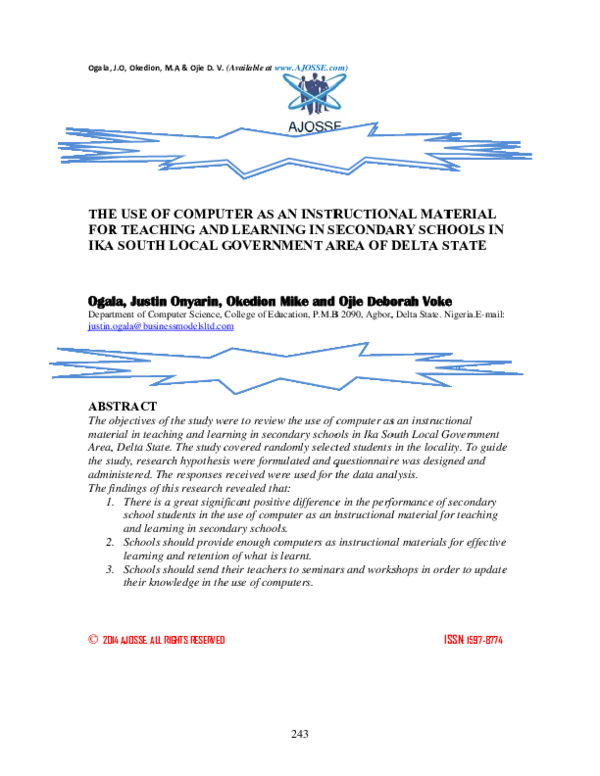 (PDF) The Use of Computer as an instructional Material for Teaching and ...