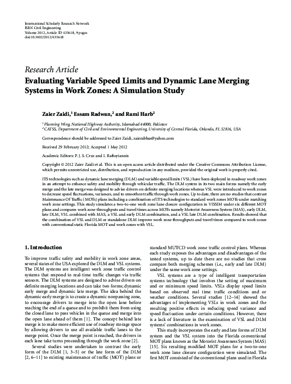 Pdf Evaluating Variable Speed Limits And Dynamic Lane Merging Systems