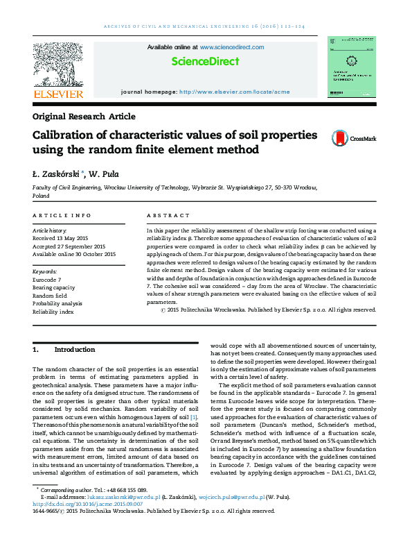 (PDF) Calibration of characteristic values of soil properties using the ...