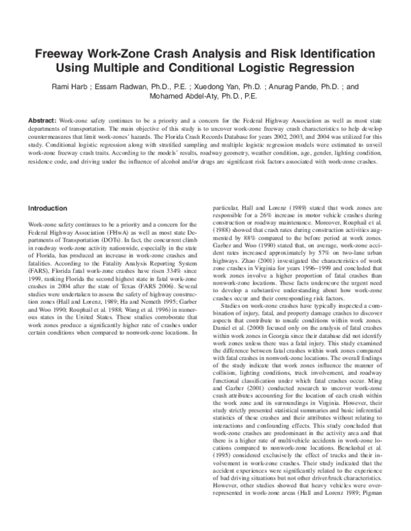 (PDF) Freeway Work-Zone Crash Analysis and Risk Identification Using Multiple and Conditional ...