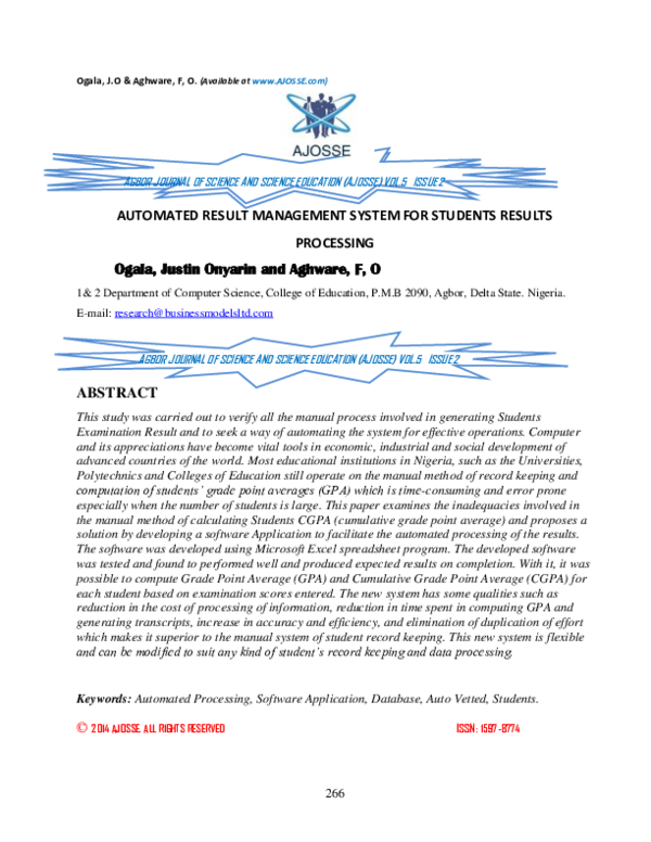 (PDF) Automated Result Management System for Students Results Processing