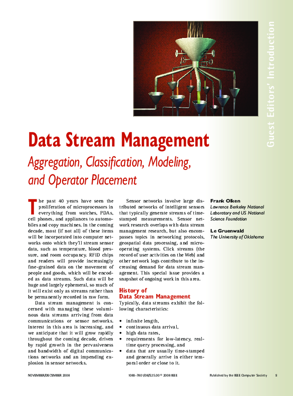 (PDF) Data Stream Management: Aggregation, Classification, Modeling, and Operator Placement