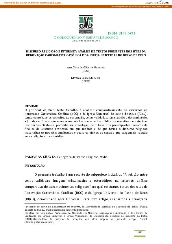 (PDF) Discurso Religioso e Internet: Análise De Textos Presentes Nos ...