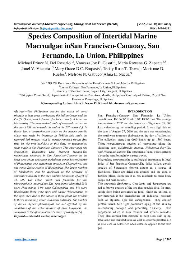 (PDF) Species Composition of Intertidal Marine Macroalgae inSan Francisco-Canaoay, San Fernando ...