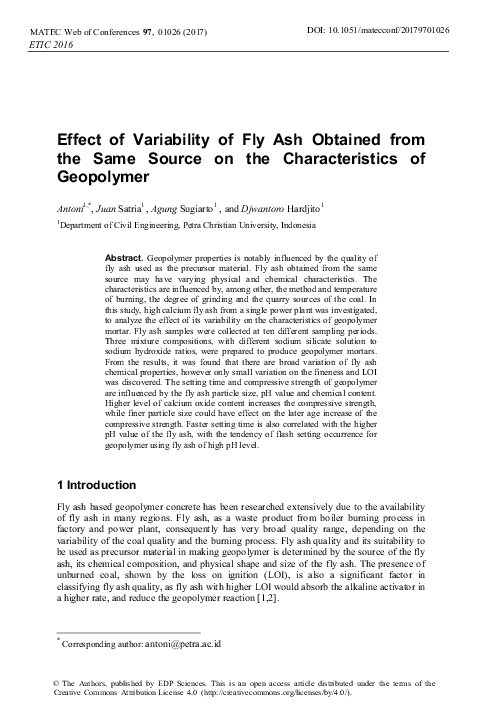 (PDF) Effect of Variability of Fly Ash Obtained from the Same Source on ...