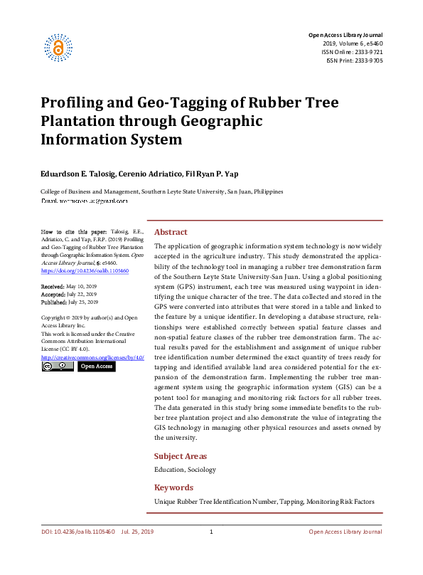 (PDF) Profiling and Geo-Tagging of Rubber Tree Plantation through ...
