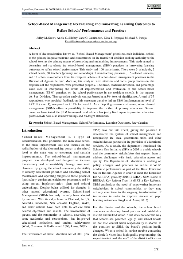 (PDF) School-Based Management: Reevaluating and Innovating Learning ...