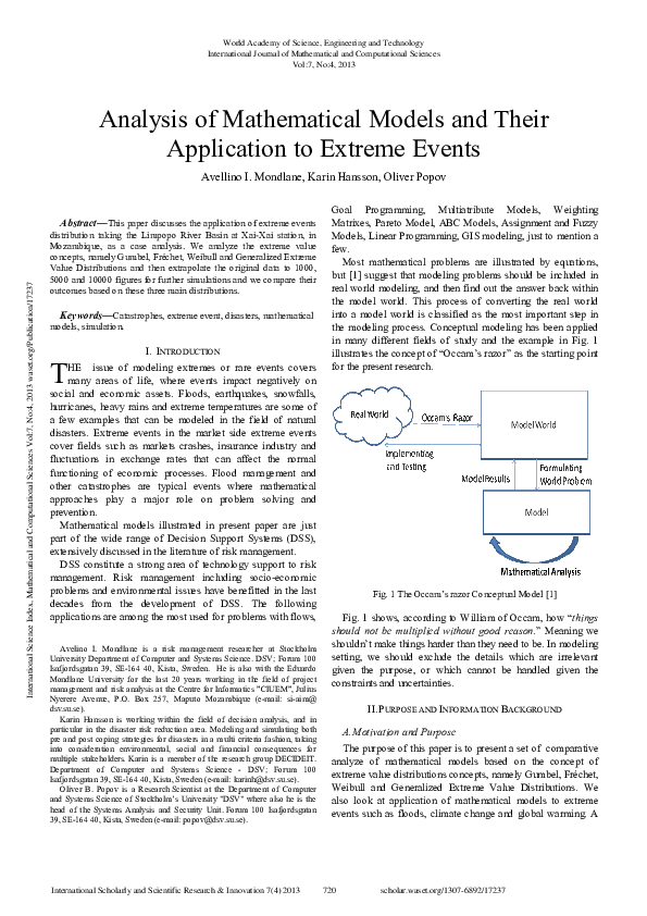 (PDF) Analysis Of Mathematical Models And Their Application To Extreme ...