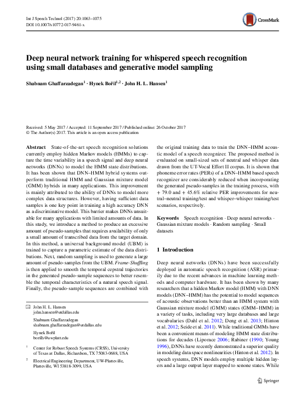 Pdf Deep Neural Network Training For Whispered Speech Recognition Using Small Databases And