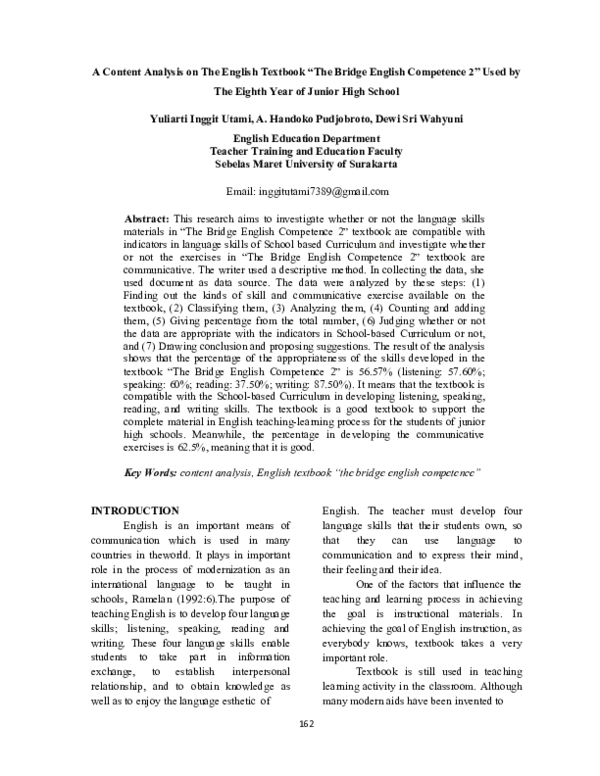 (PDF) A Content Analysis on The English Textbook “The Bridge English ...