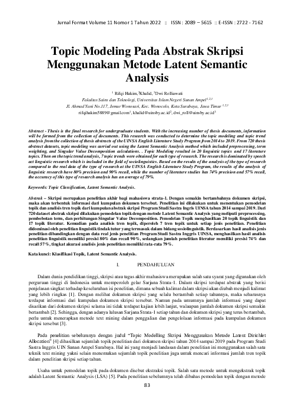 (PDF) Topic Modeling Pada Abstrak Skripsi Menggunakan Metode Latent Semantic Analysis