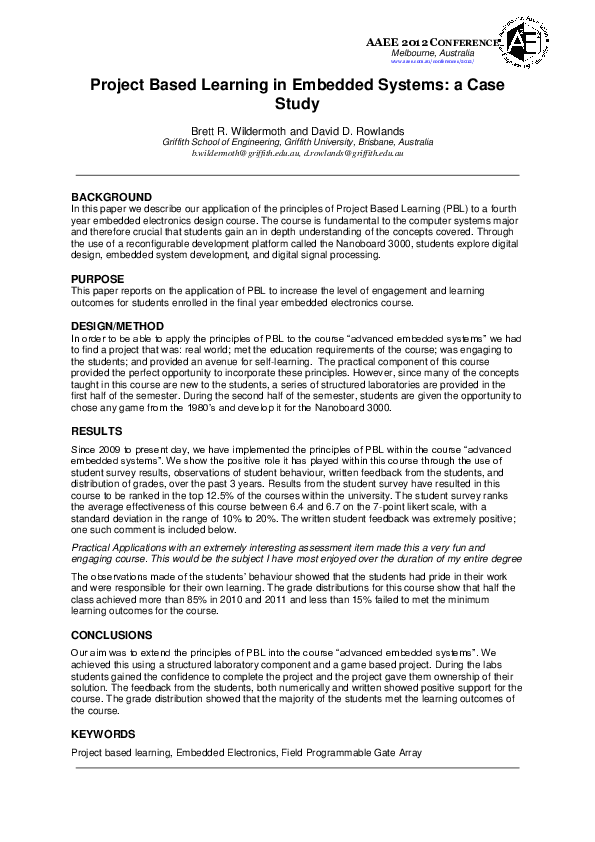 (PDF) Project Based Learning in Embedded Systems: a Case Study