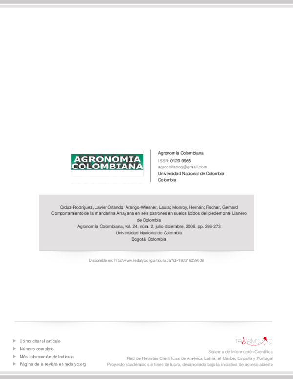 (PDF) Comportamiento de la mandarina Arrayana en seis patrones en ...