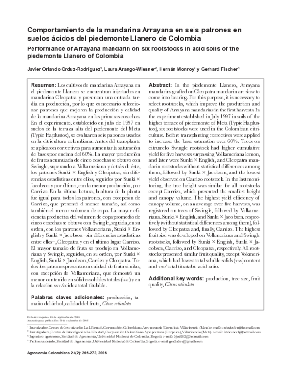 (PDF) Comportamiento de la mandarina Arrayana en seis patrones en ...