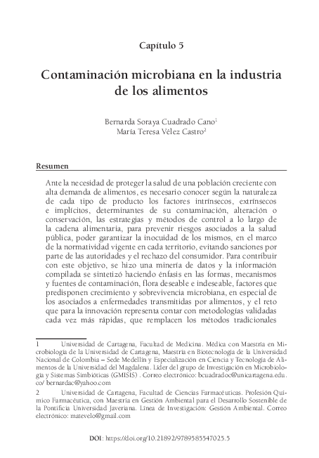 (PDF) Contaminación microbiana en la industria de los alimentos