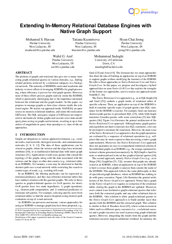 Pdf Extending In Memory Relational Database Engines With Native Graph Support