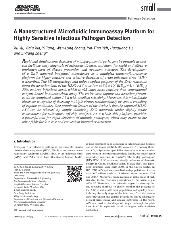 (PDF) A Nanostructured Microfluidic Immunoassay Platform for Highly Sensitive Infectious ...