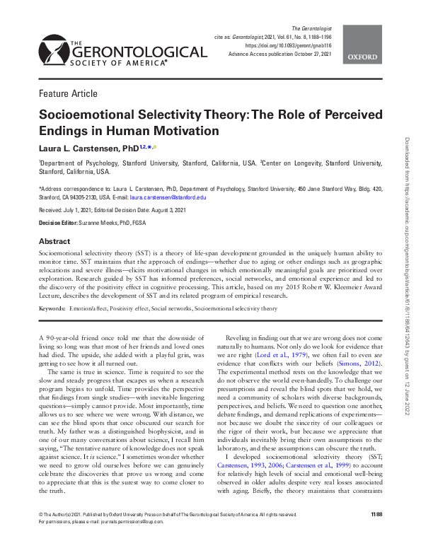 (PDF) Socioemotional Selectivity Theory: The Role of Perceived Endings ...