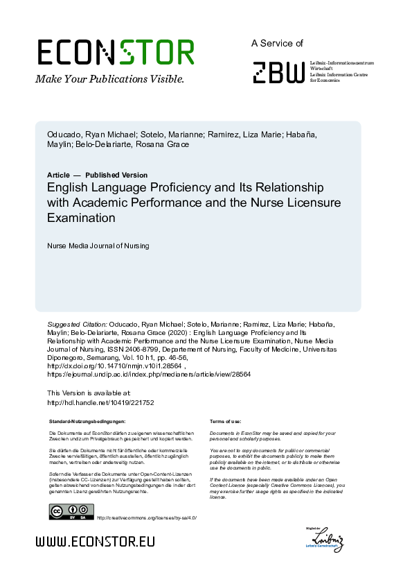 (PDF) English Language Proficiency and its Relationship with Academic Performance and the Nurse ...