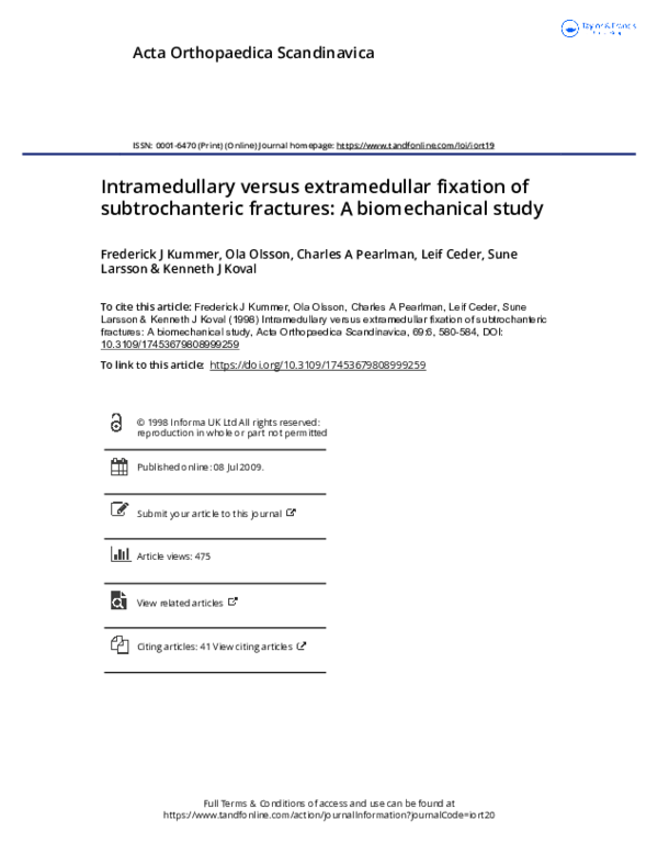 (PDF) Intramedullary versus extramedullar fixation of subtrochanteric fractures: A biomechanical ...