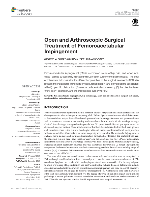 Pdf Open And Arthroscopic Surgical Treatment Of Femoroacetabular