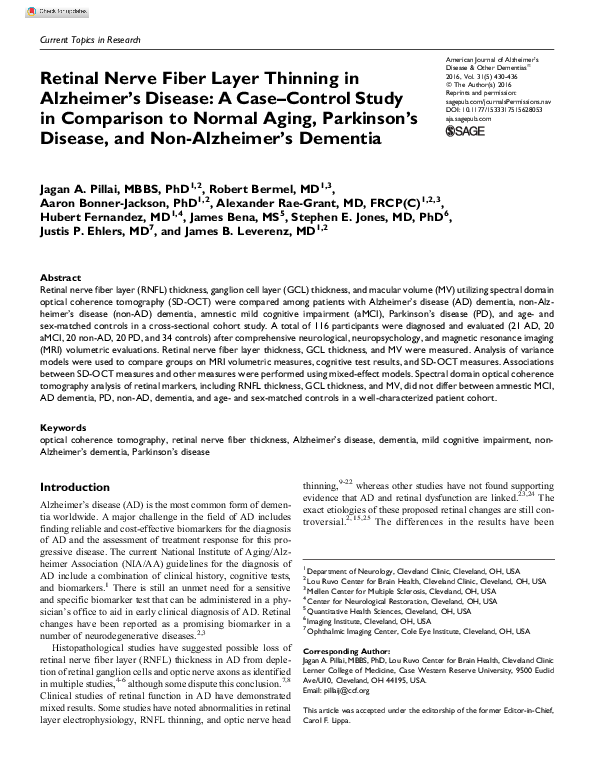 (PDF) Retinal Nerve Fiber Layer Thinning in Alzheimer's Disease: A Case ...
