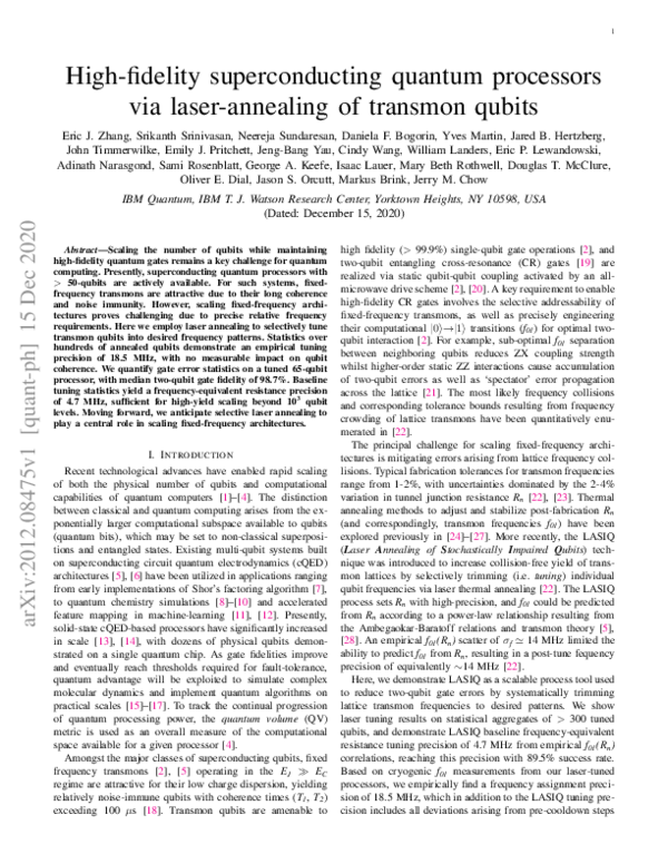 (PDF) High-fidelity superconducting quantum processors via laser-annealing of transmon qubits ...