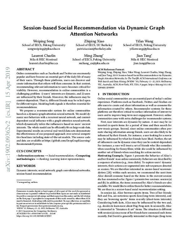 Pdf Session Based Social Recommendation Via Dynamic Graph Attention