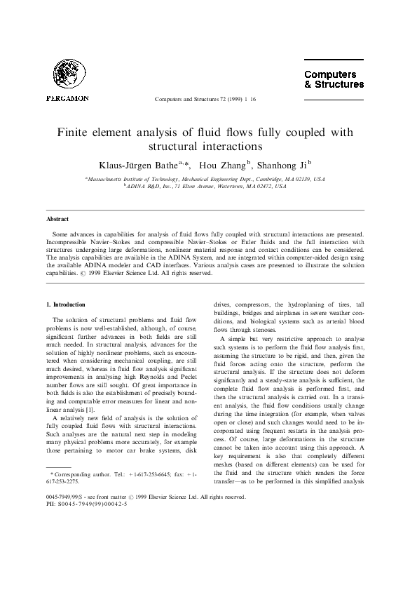 (PDF) Finite element analysis of fluid flows fully coupled with structural interactions