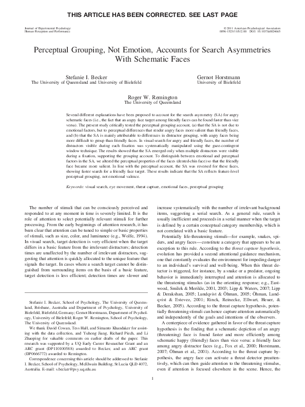 (PDF) Perceptual grouping, not emotion, accounts for search asymmetries ...