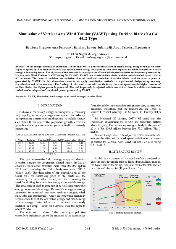 (PDF) Simulation of Vertical Axis Wind Turbine (VAWT) Using Turbine Blades NACA 4412 Type