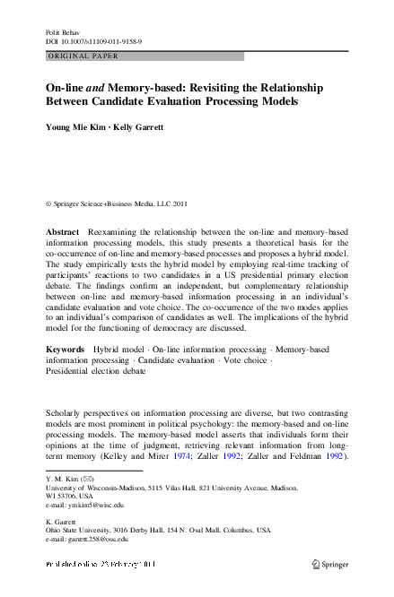 (PDF) On-line and Memory-based: Revisiting the Relationship Between Candidate Evaluation ...