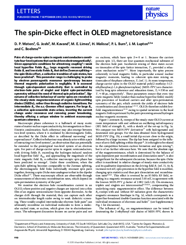 (PDF) The spin-Dicke effect in OLED magnetoresistance