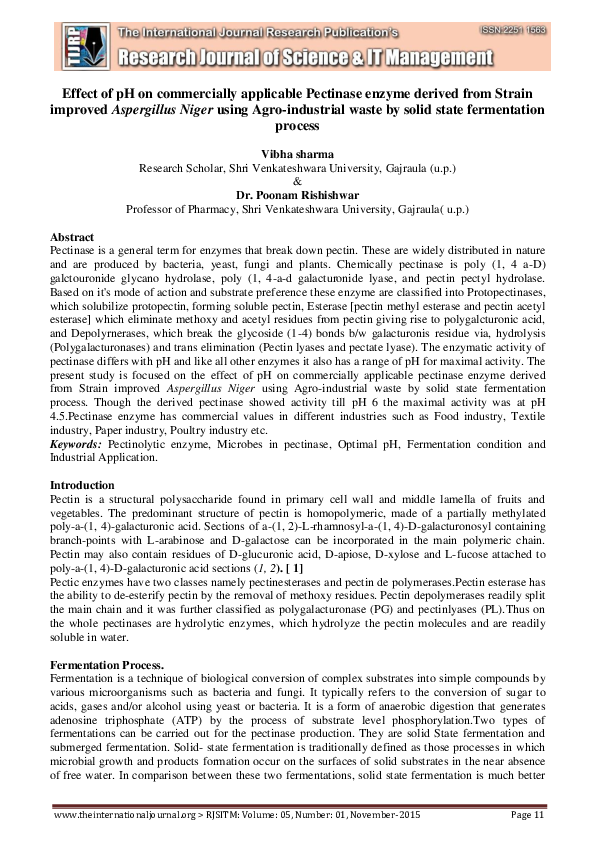 Pdf Effect Of Temperature On Commercially Applicable Pectinase Enzyme Derived From Strain
