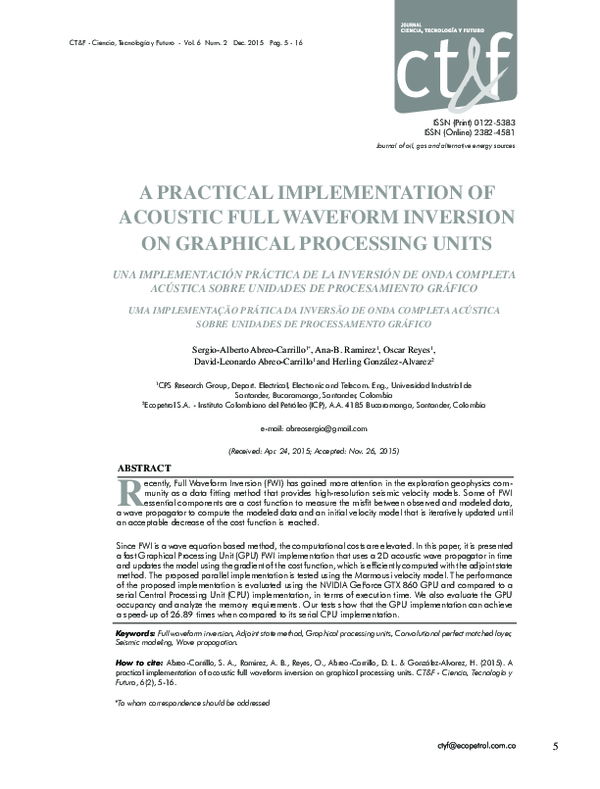 (PDF) A practical implementation of acoustic full waveform inversion on graphical processing units