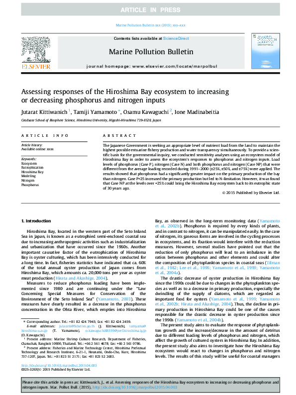 (PDF) Assessing responses of the Hiroshima Bay ecosystem to increasing ...