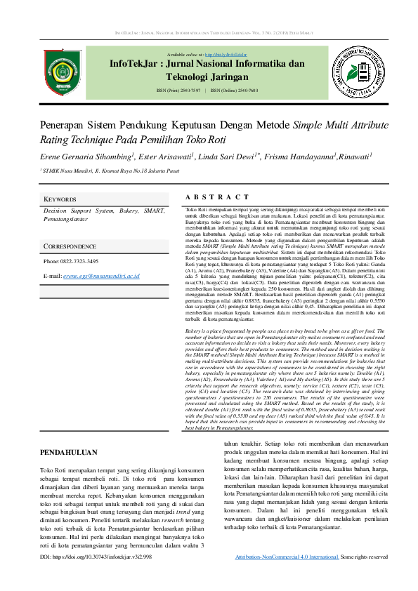 (PDF) Penerapan Sistem Pendukung Keputusan Dengan Metode Simple Additive Weighting (Saw)Dalam ...