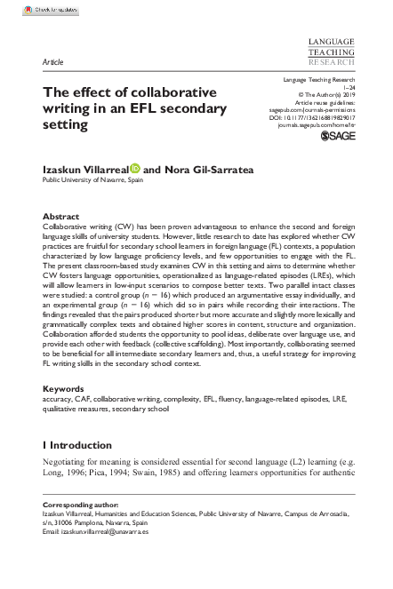 Pdf The Effect Of Collaborative Writing In An Efl Secondary Setting