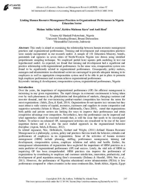 (PDF) Linking Human Resource Management Practices to Organizational Performance in Nigeria ...