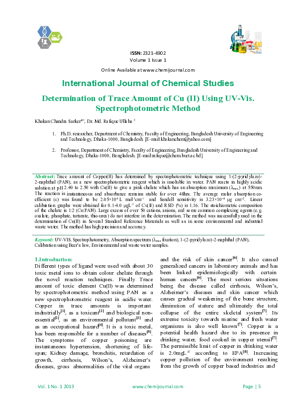 (PDF) International Journal of Chemical Studies Determination of Trace Amount of Cu (II) Using ...