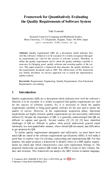 Pdf Framework For Quantitatively Evaluating The Quality Requirements Of Software System