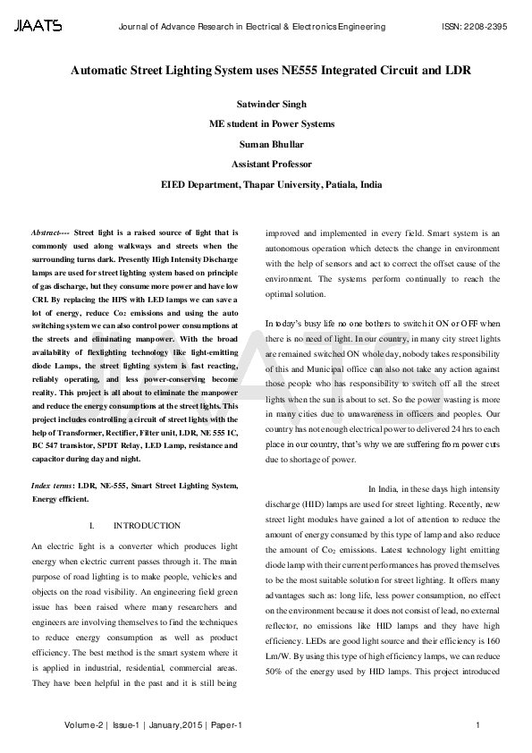 (PDF) Automatic Street Lighting System Uses NE555 Integrated Circuit ...
