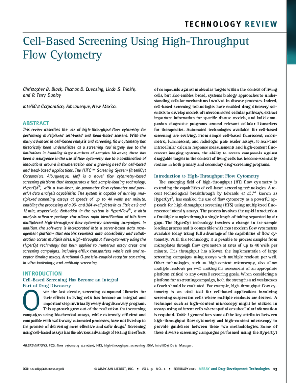 Pdf Cell Based Screening Using High Throughput Flow Cytometry