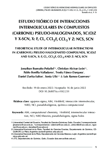(PDF) THEORETICAL STUDY OF INTERMOLECULAR INTERACTIONS IN (CARBONYL ...