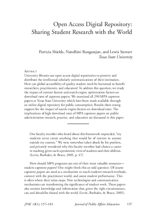 (PDF) Open Access Digital Repository: Sharing Student Research with the ...