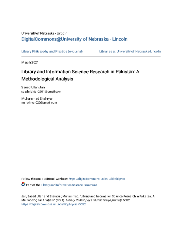 (PDF) Library and Information Science Research in Pakistan: A ...