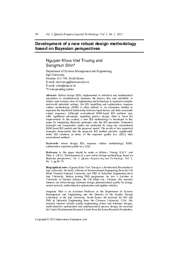 (PDF) Development of a new robust design methodology based on Bayesian perspectives