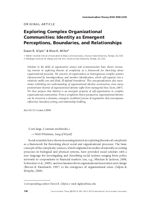 (PDF) Exploring Complex Organizational Communities: Identity as Emergent Perceptions, Boundaries ...