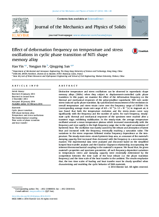 (PDF) Effect of deformation frequency on temperature and stress oscillations in cyclic phase ...